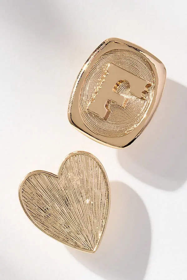 Anthropologie Monogram And Heart Brooch Set - F
