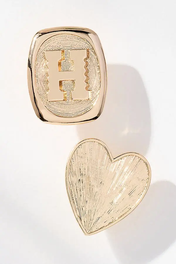 Anthropologie Monogram And Heart Brooch Set - H
