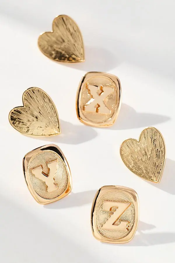 Anthropologie Monogram And Heart Brooch, Set Of 2