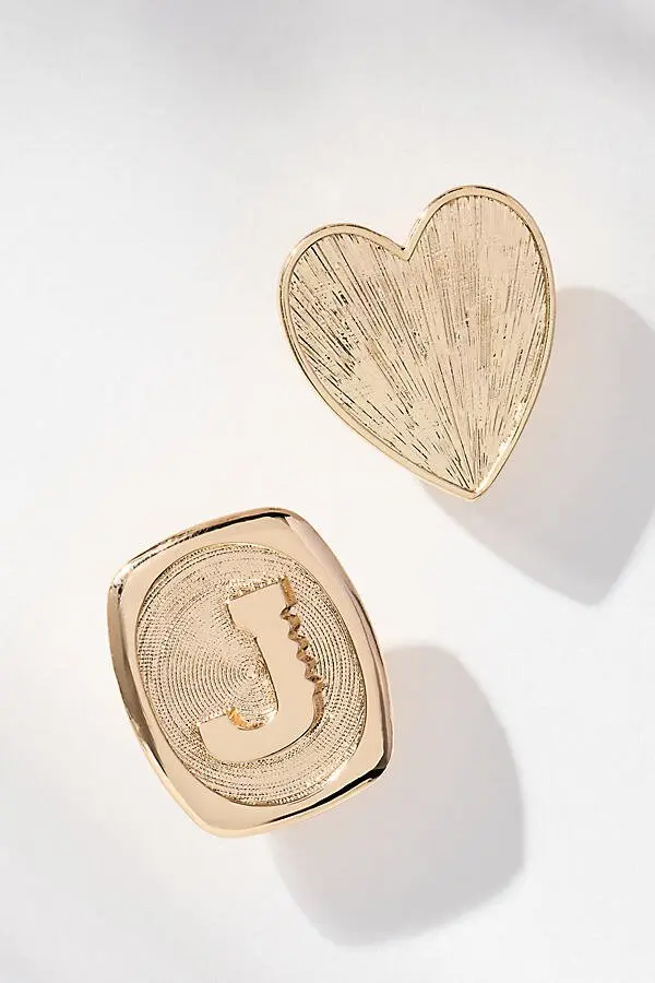 Anthropologie Monogram And Heart Brooch Set - J