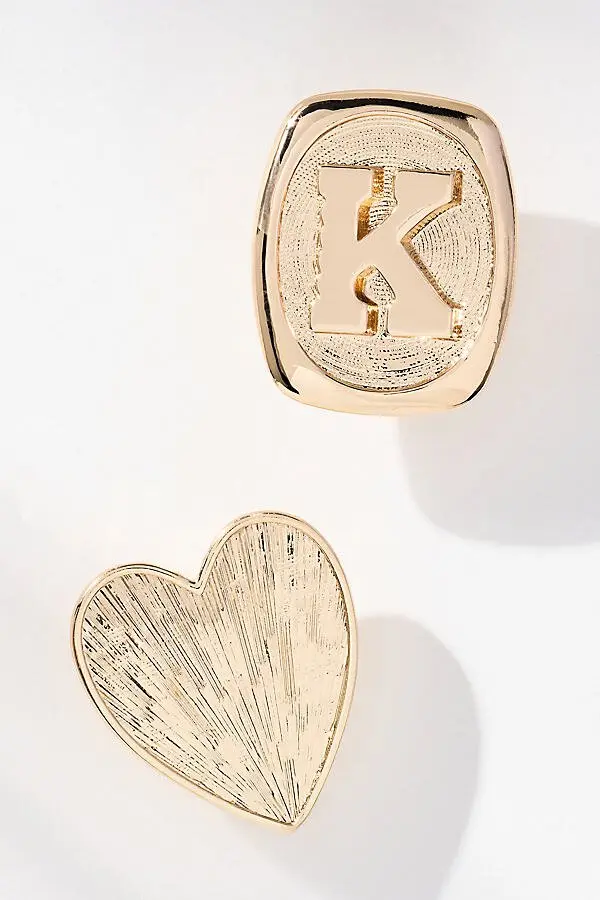 Anthropologie Monogram And Heart Brooch Set - K