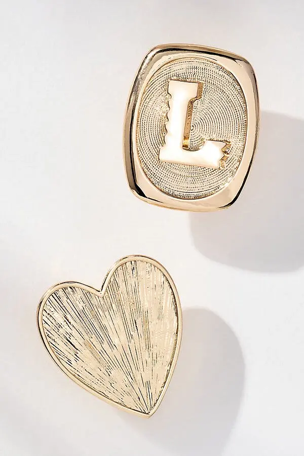 Anthropologie Monogram And Heart Brooch Set - L