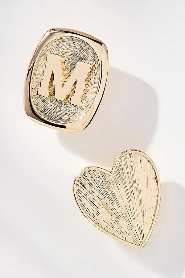 Anthropologie Monogram And Heart Brooch Set - M