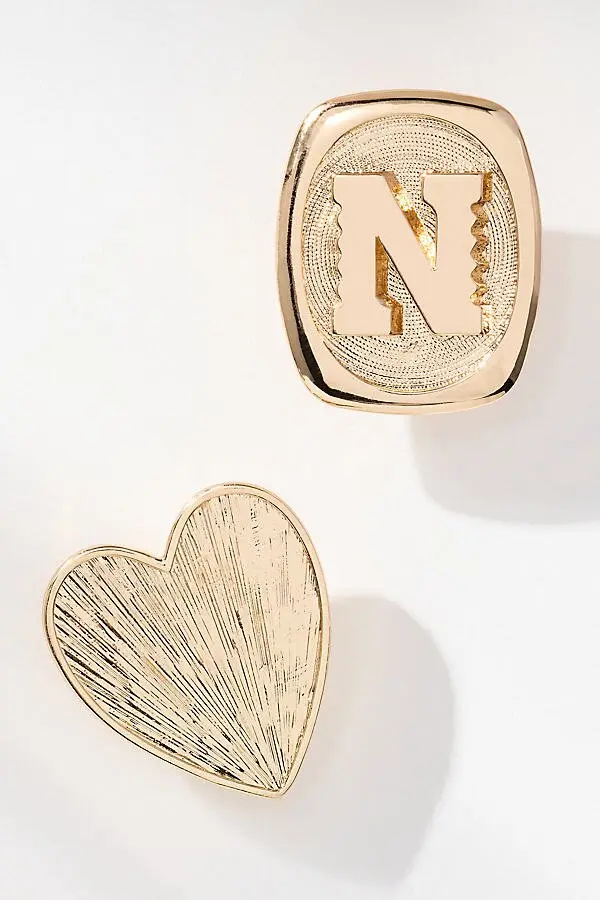 Anthropologie Monogram And Heart Brooch Set - N