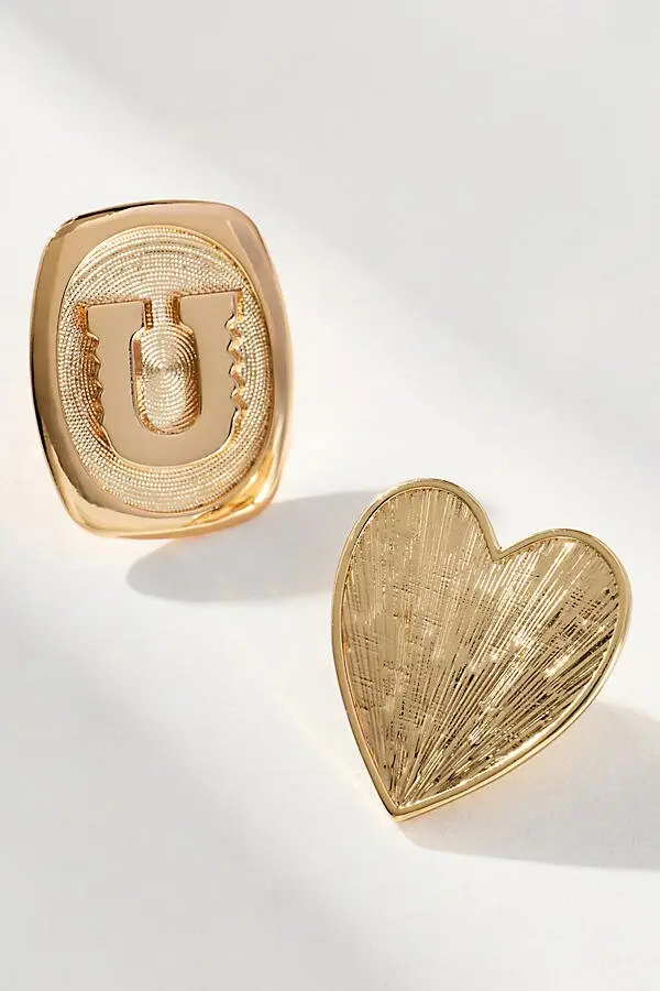 Anthropologie Monogram And Heart Brooch Set - U