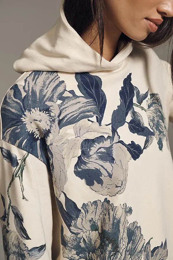 Anthropologie Floral Hooded Sweatshirt - Blue Floral