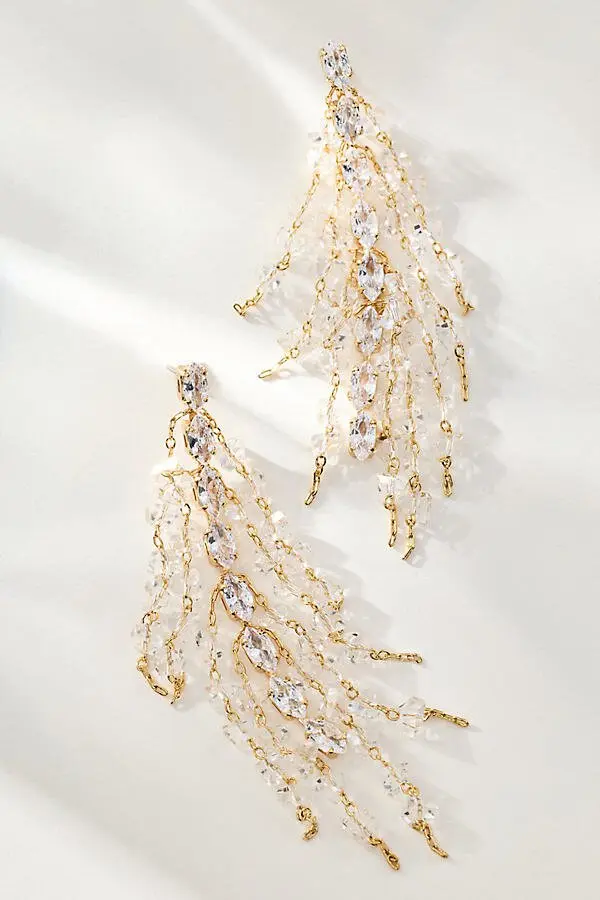 Anthropologie Frayed Crystal Drop Earrings - Clear