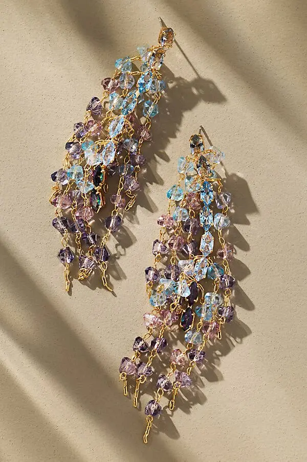 Anthropologie Frayed Crystal Drop Earrings - Grey