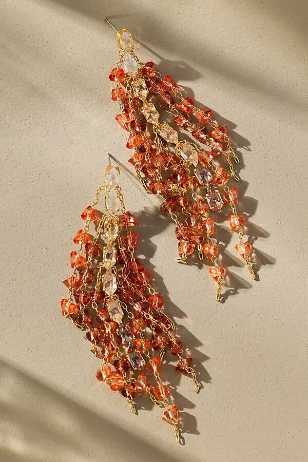 Anthropologie Frayed Crystal Drop Earrings - Peach