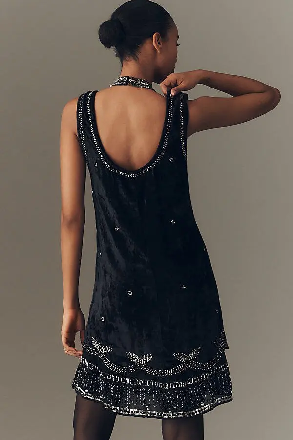 Anthropologie Sleeveless Beaded Mini Dress In Black - 80% Off | Editorialist