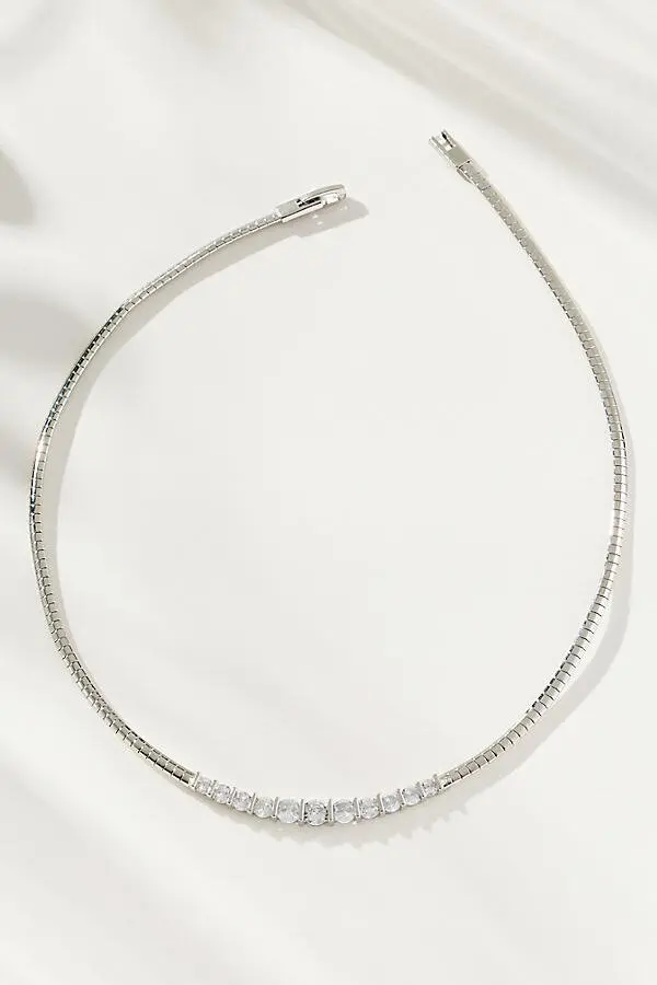 Anthropologie Crystal Bar Collar Necklace - Silver