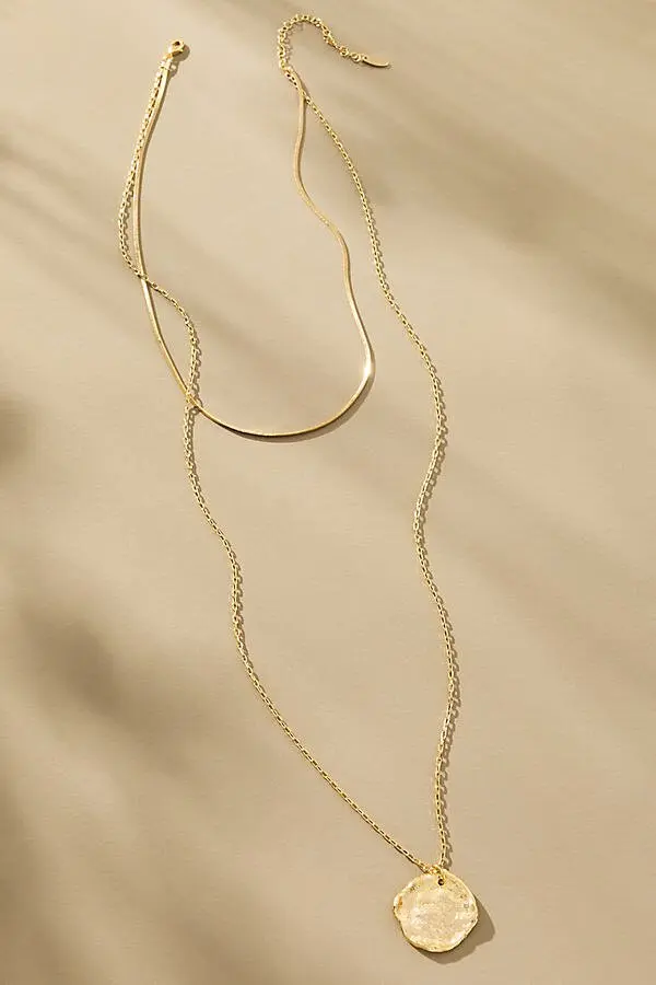 Anthropologie Double Chain Pendant Necklace - Gold