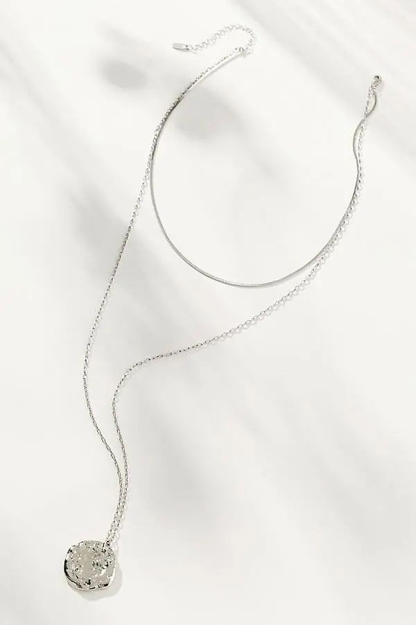 Anthropologie Double Chain Pendant Necklace - Silver