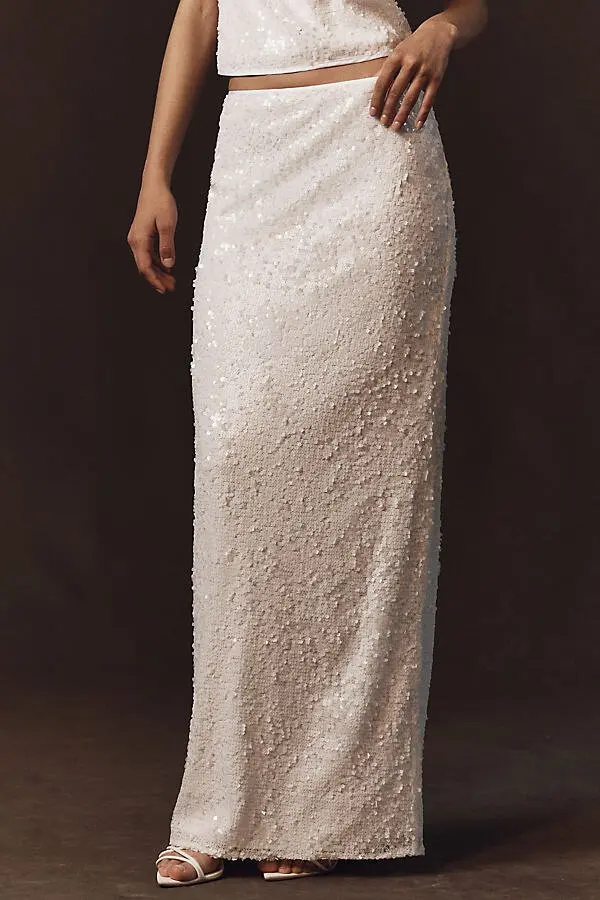 Shona Joy Illusion Sequin A-line Maxi Skirt - Ivory