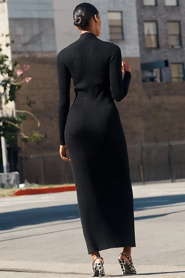 anthropologie black knit dress Long-sleeve Crisscross Midi Monitor_publish:2024-10-04 00:05 Black Dresses That You Color:Columbia