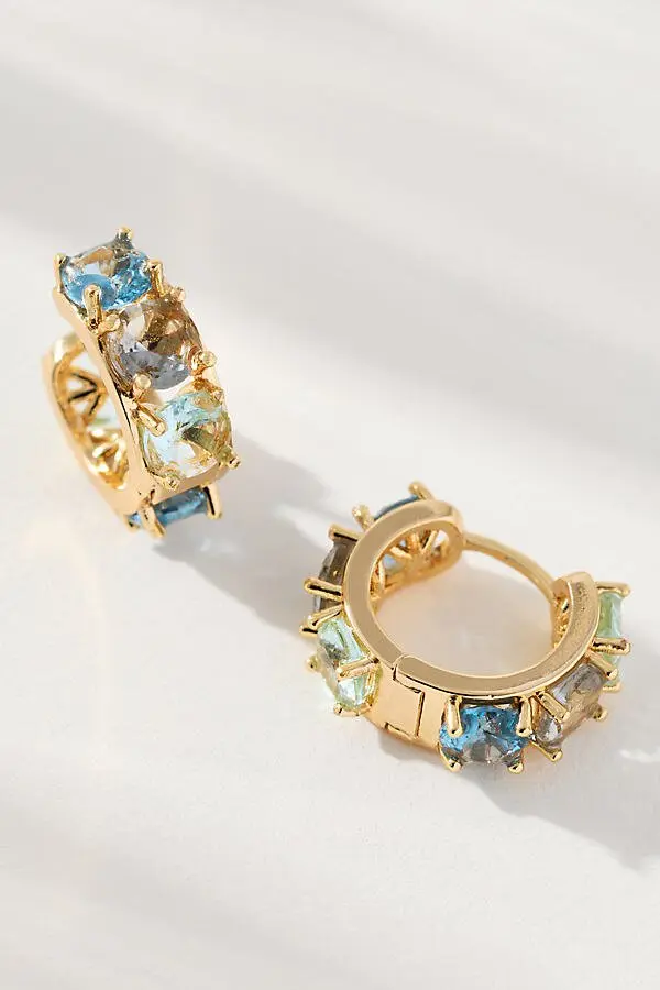 Anthropologie Crystal Mini Huggie Hoop Earrings - Blue