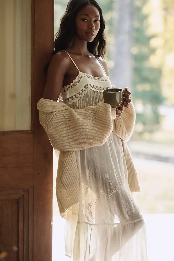 LYREBIRD Pleated Chiffon Midi Dress - Light Sand