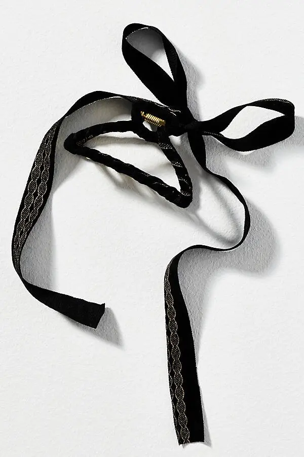 Anthropologie Velvet Bow Hair Claw Clip - Black