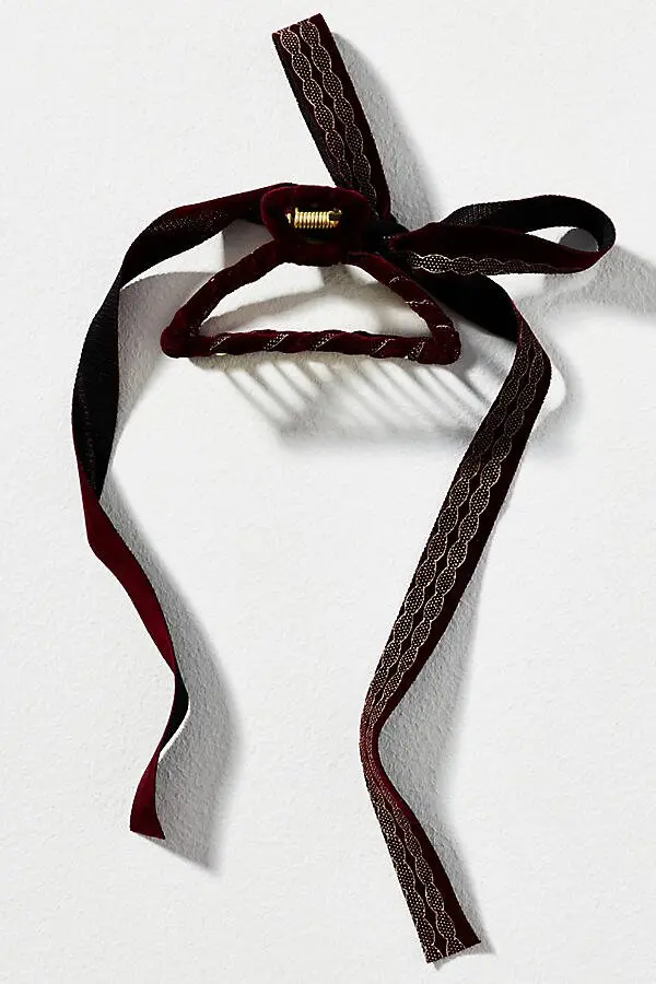 Anthropologie Velvet Bow Hair Claw Clip - Wine