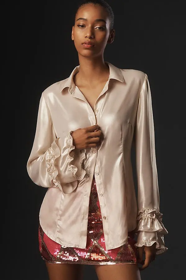 Maeve Long-sleeve Flounce Buttondown Blouse
