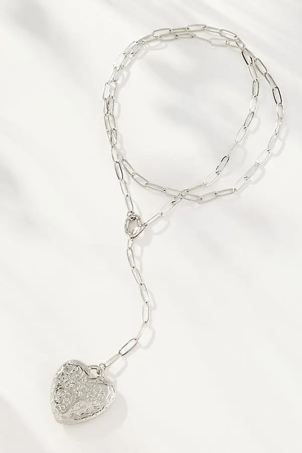 Anthropologie Heart Pendant Necklace - Silver