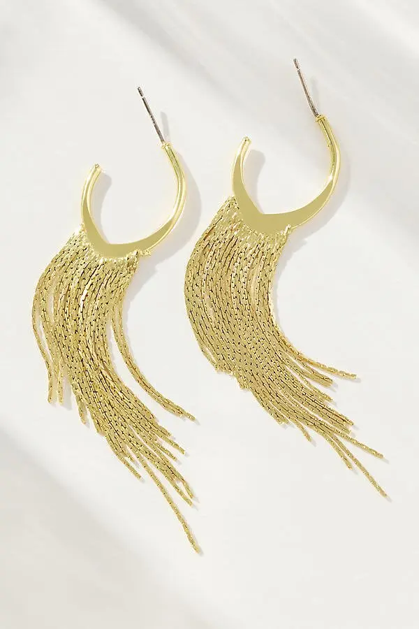 Anthropologie Drippy Fringe Drop Earrings - Gold