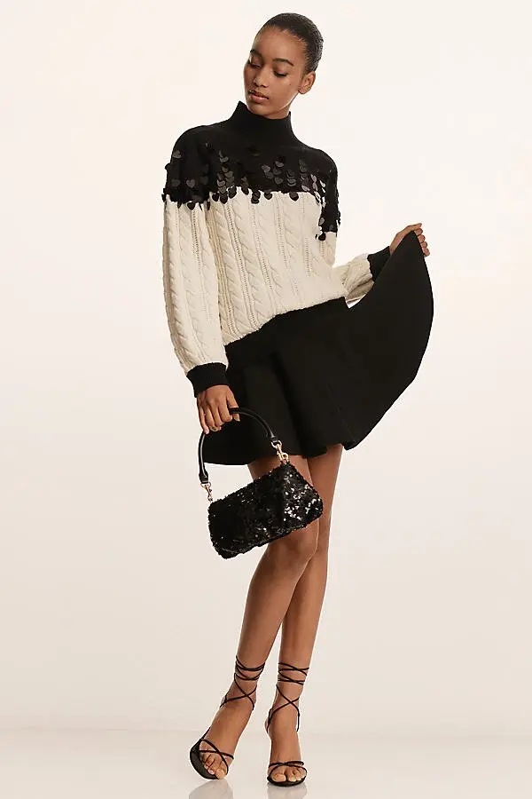 Maeve Colorblock Sequin Chunky Sweater