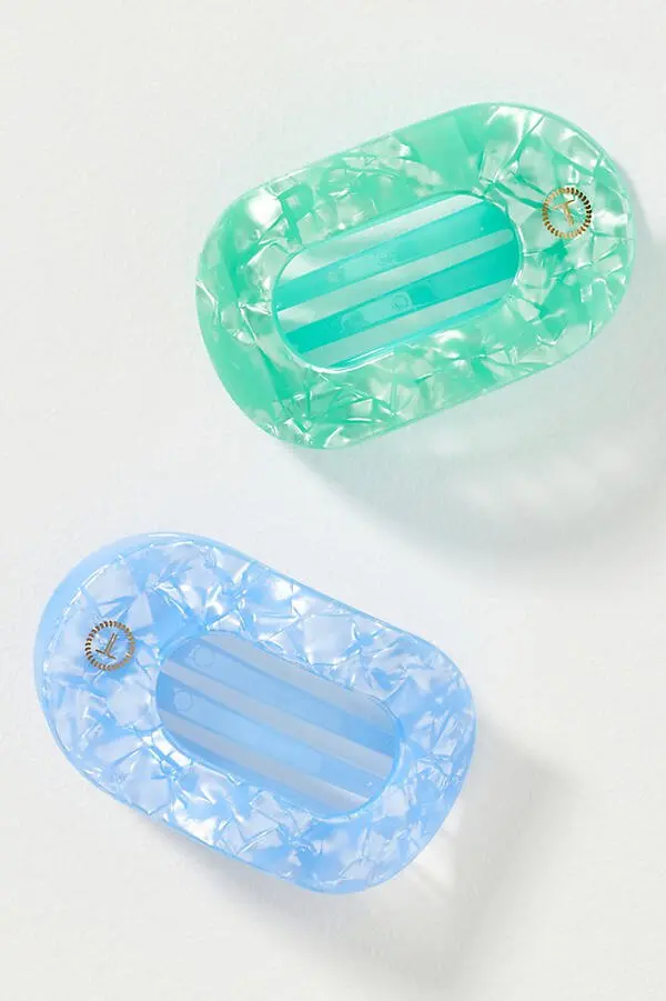 TELETIES Medium Flat Round Hair Clips, Set Of 2 - Seaglass