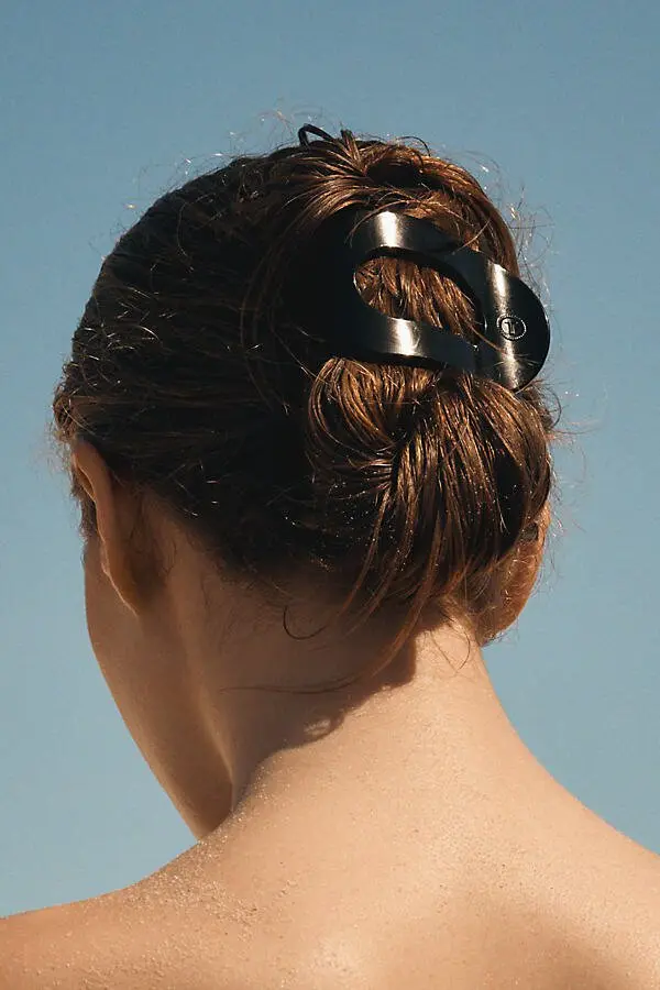 TELETIES Medium Flat Round Hair Clips, Set Of 2 - Tortoise/jet Black