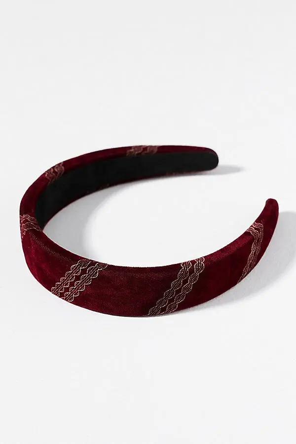 Anthropologie Velvet Puff Headband - Wine