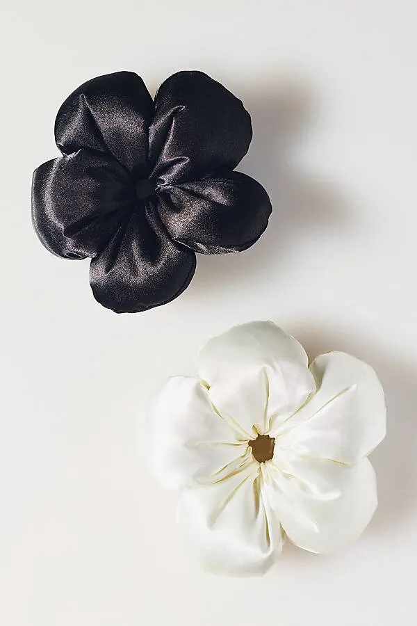 SCOOPS BEAUTY Flower Scrunchies Set - Black Beige Flowers