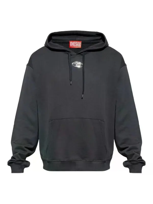 DIESEL® Cotton Hoodie With Metallic Oval D Logo - Black