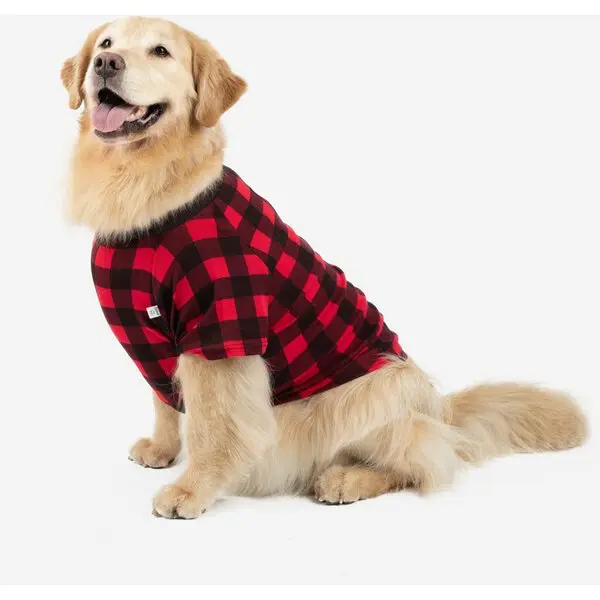 LEVERET Dog Cotton Matching Family Holiday Pajamas - Plaid Black & Red