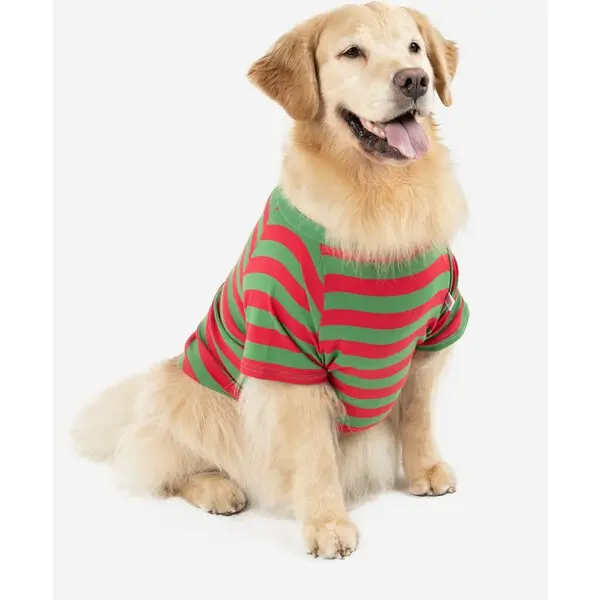 LEVERET Dog Cotton Matching Family Holiday Pajamas - Red & Green