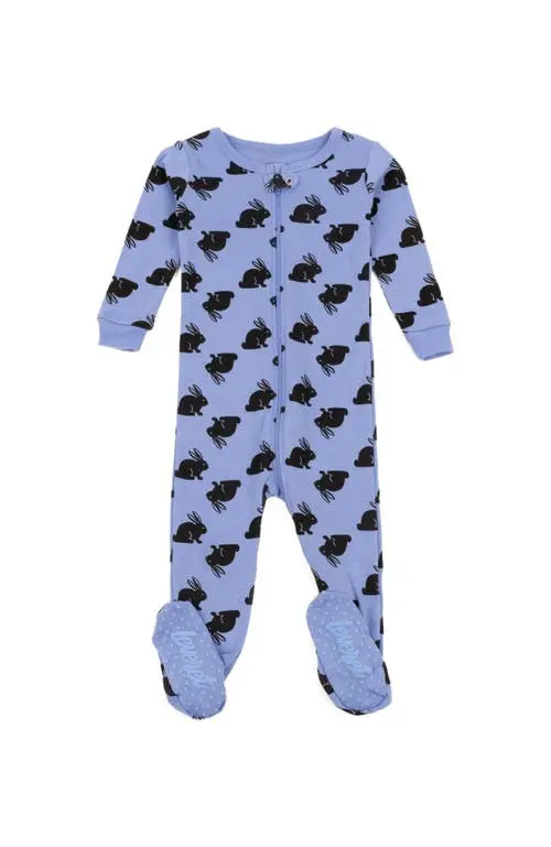LEVERET Footed Cotton Easter Matching Family Pajamas - Blue Bunny