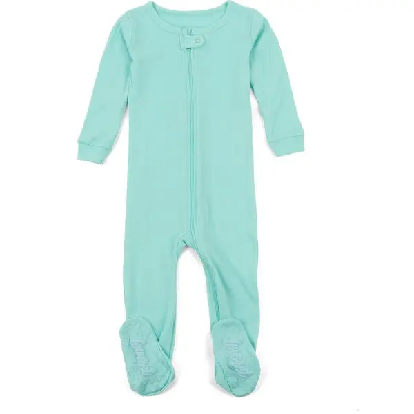 LEVERET Footed Solid Cotton Family Pajamas - Aqua