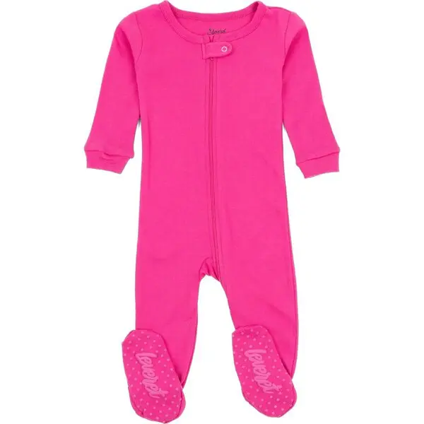 LEVERET Footed Solid Cotton Family Pajamas - Hot Pink