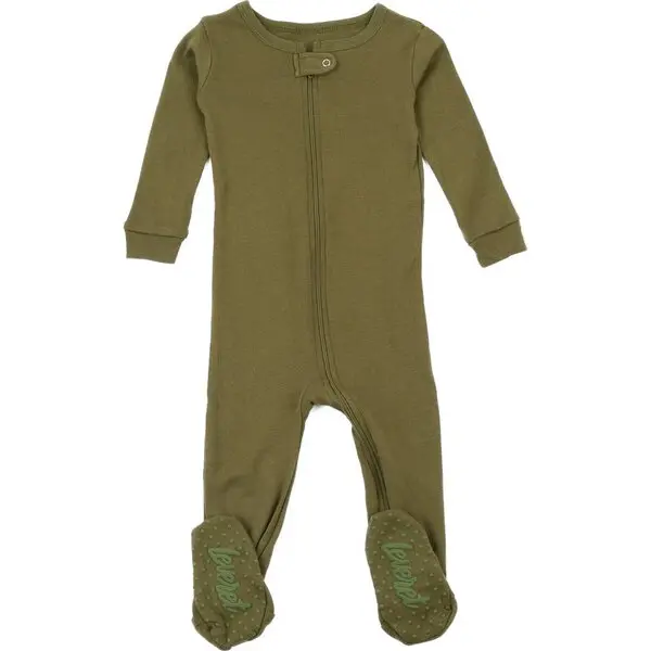 LEVERET Footed Solid Cotton Family Pajamas - Olive
