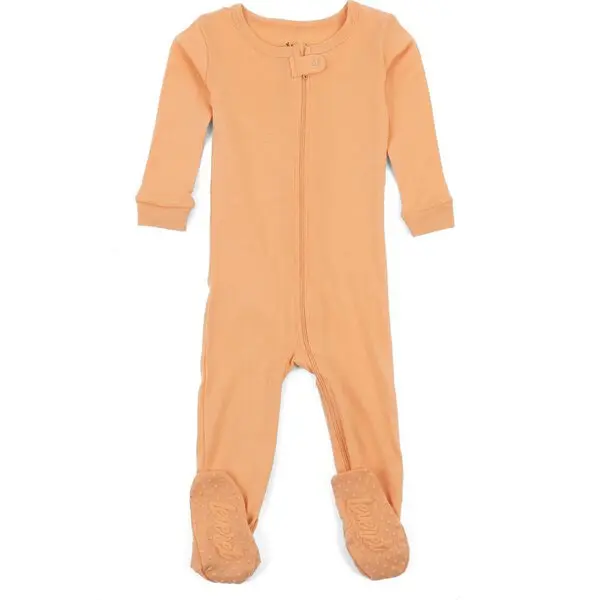 LEVERET Footed Solid Cotton Family Pajamas - Peach