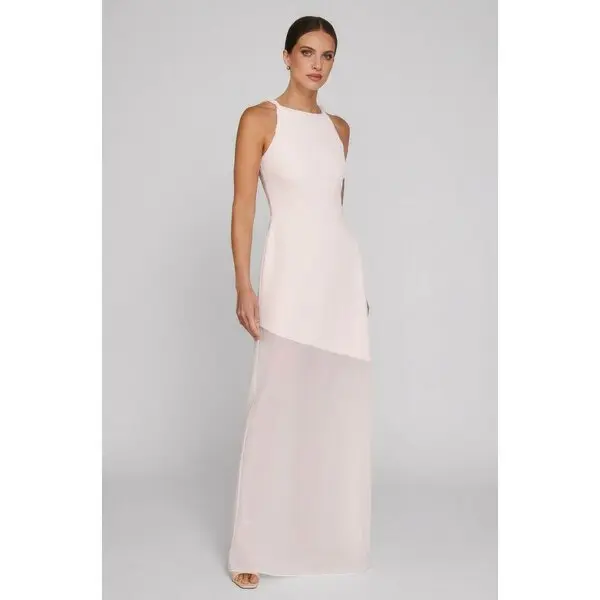 SIX STORIES Twist Strap Maxi Dress With Sheer Hem - Pale Pink