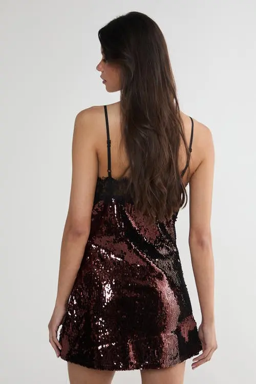 Nasty Gal Sequin Lace Trim Mini Slip Dress In Chocolate - 20% Off |  Editorialist