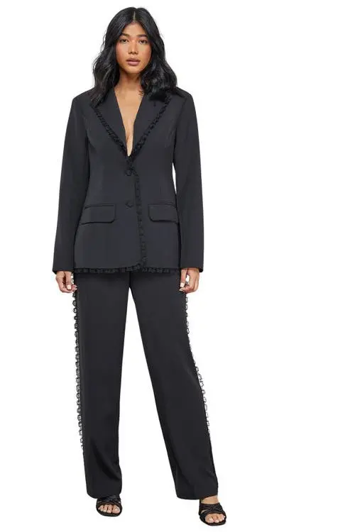 WAREHOUSE Oversized Lace Frill Trim Blazer - Black