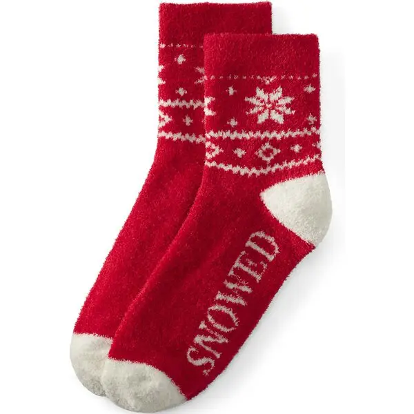 LANDS' END Cozy Micro Crew Socks - Red Snowed In Fairisle