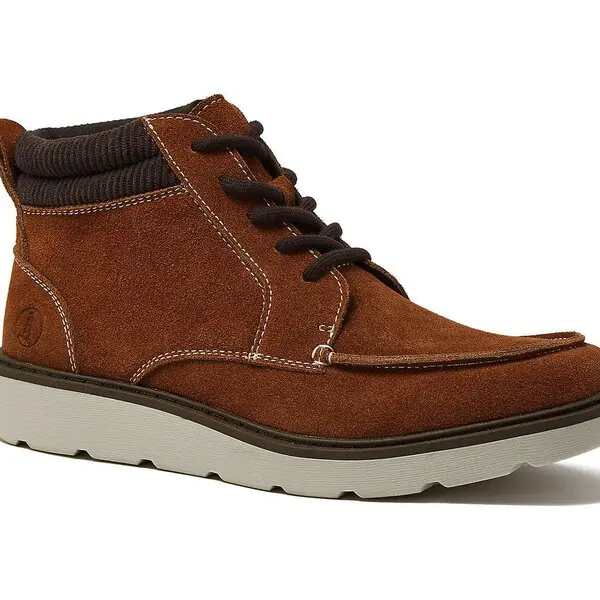 LANDS' END Moc Toe Flannel Lined Lace Up Boots - Cognac Suede
