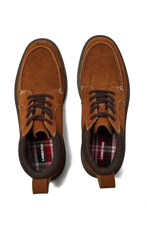 LANDS' END Moc Toe Flannel Lined Lace Up Boots - Cognac Suede