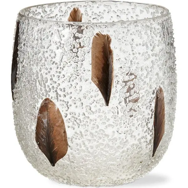 TAG Bubble Glass Pillar Candle Holder With Embedded Feathers - Multicolored