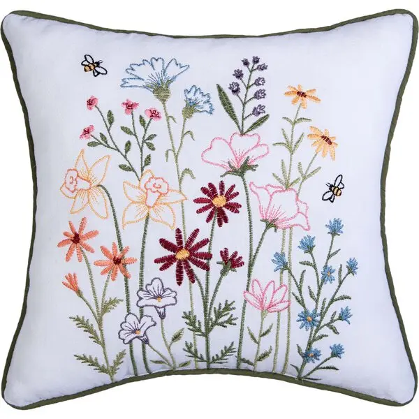 C&F HOME Botanical Flower Blooms & Bees Cotton Blend Mini Spring Accent Pillow 12" X 12 - Yellow