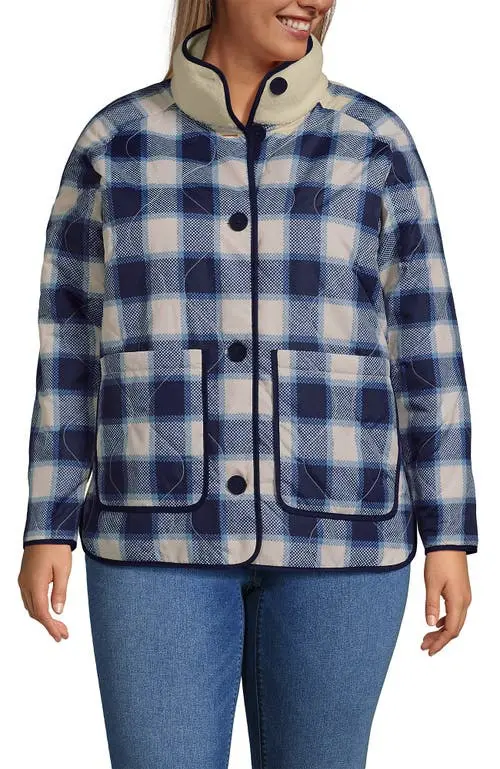 LANDS' END Reversible Mixed Media Long Jacket - Ivory/navy Check