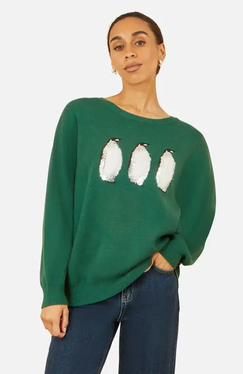 YUMI Penguin Knitted Jumper - Green