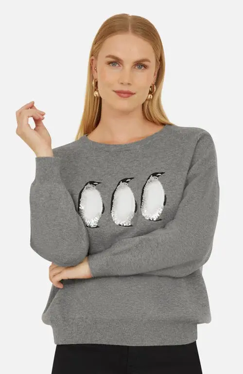 YUMI Penguin Embellished Knitted Jumper - Grey